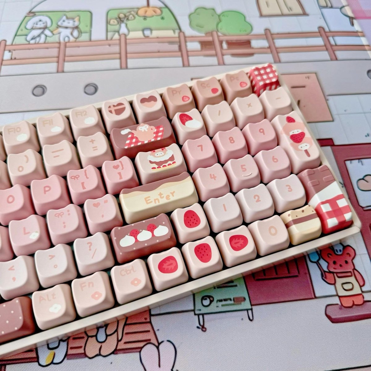 Cute Chocolate Strawberry Theme Keycap Set – KeyArtisan